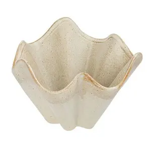 STORIED HOME Round Stoneware Ruffled Bowl With Reactive Glaze - Cream