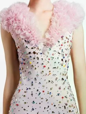 GEMY MAALOUF Beaded Ruffled Midi Dress
