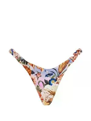 Agua Bendita Adele Ruffled Floral-print Bikini Bottom - Purple