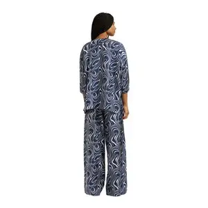 Vilebrequin Waves Printed Wide-leg Silk Pants - Navy