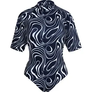 Vilebrequin Short Sleeves Uv Protection One-piece Rashguard Waves - Navy