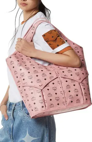 Mcm Leni Shopper In Visetos - Soft Pink