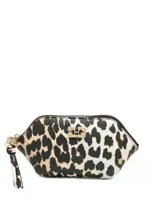 GANNI Leopard-print Logo-plaque Wallet - Neutrals