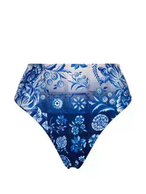 Agua Bendita Floral-print High-waist Bikini Bottom - Blue