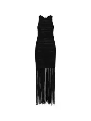 LANEUS Fringed-hem Knitted Dress - Black