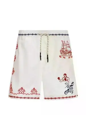 Agua Bendita Embroidery Elastic Shorts - White