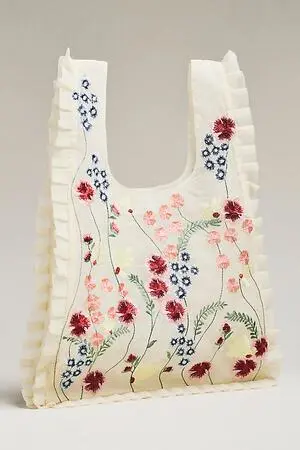 Maeve Mesh Floral Ruffle Tote Bag