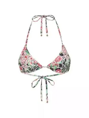 Philipp Plein Floral-print Bikini Top - Black