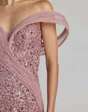 MAC DUGGAL COLLECTION Embellished Strapless Gown With Drape