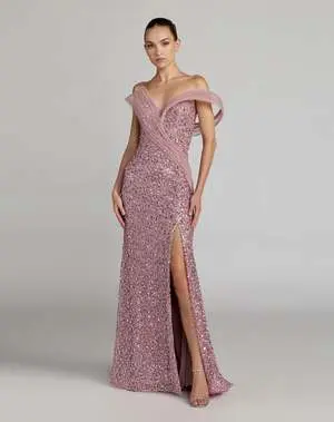 MAC DUGGAL COLLECTION Embellished Strapless Gown With Drape
