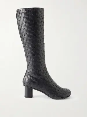 Bottega Veneta Atomic Intrecciato Leather Knee Boots - Black