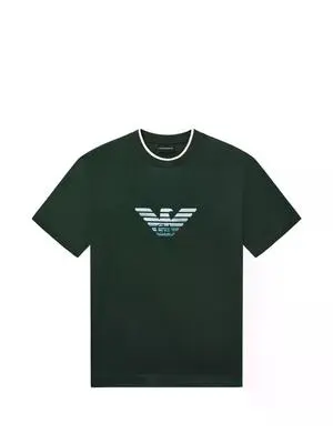 Emporio Armani Slim-fit T-shirt In A Lyocell-blend Jersey With Gradient Eagle Embroidery - Green