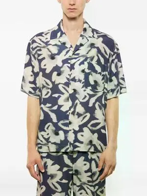 LANEUS Floral-print Shirt - Blue