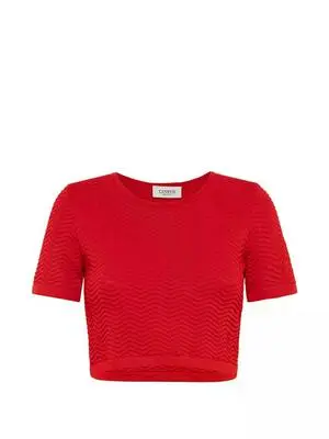 LANEUS Knit Cropped T-shirt - Red