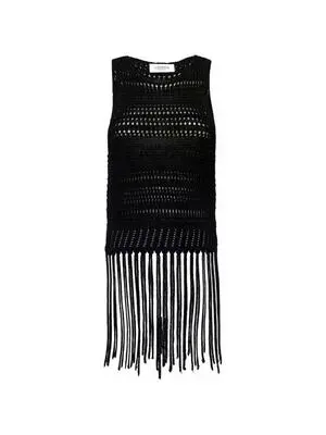 LANEUS Fringed Knitted Top