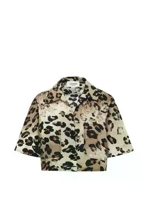 LANEUS Leopard-print Patch-pocket Shirt