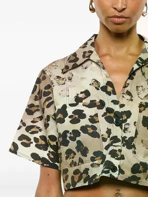 LANEUS Leopard-print Patch-pocket Shirt