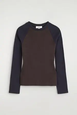 Cos Contrast-sleeve Cotton T-shirt - Navy