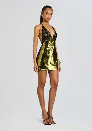 Retrofete Edda Lace Embellished Mini Dress - Ochre/black
