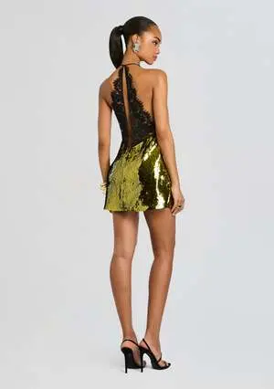 Retrofete Edda Lace Embellished Mini Dress - Ochre/black