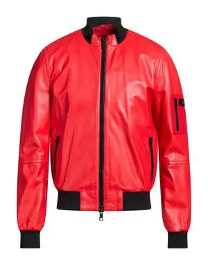 Peuterey Leather Bomber Jacket - Red