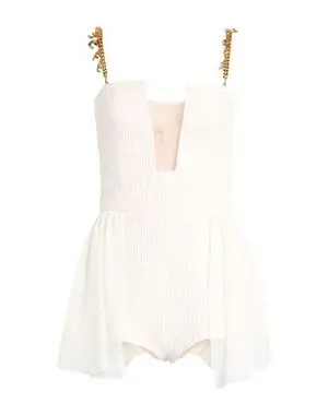 Elisabetta Franchi Jacquard Playsuit With Tulle Trim - White