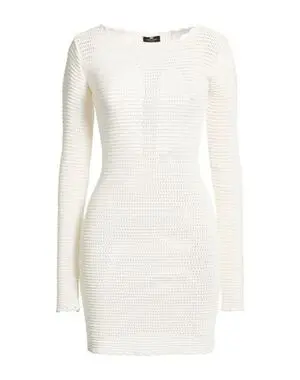 Elisabetta Franchi Mini Crochet-Knit Dress Ivory