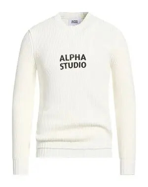Alpha Studio Ribbed Knit Cotton-blend Sweater - White