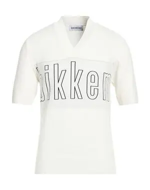 BIKKEMBERGS Knitted V-neck Short Sleeve Sweater - White