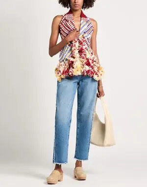 LANVIN Multicolor Tweed Sleeveless Deep Neckline Top