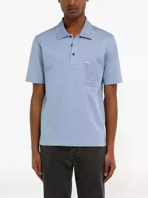 FERRAGAMO V-neck Polo With Jacquard Pocket Detail - Blue