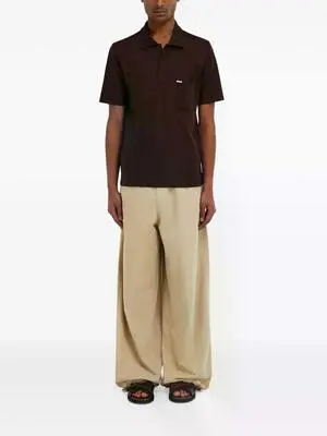 FERRAGAMO V-neck Polo With Jacquard Pocket Detail - Brown