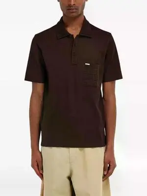 FERRAGAMO V-neck Polo With Jacquard Pocket Detail - Brown