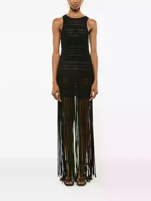 LANEUS Fringed Hem Knitted Dress - Black