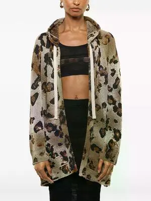 LANEUS Hooded Leopard-print Cardigan