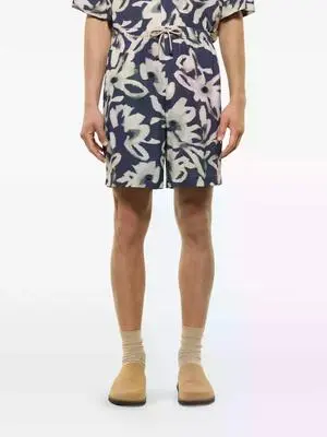 LANEUS Floral-print Drawstring Shorts - Blue