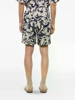 LANEUS Floral-print Drawstring Shorts - Blue