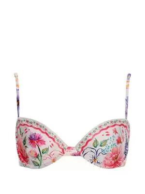 Agua Bendita Floral Embroidered Bikini Top - White