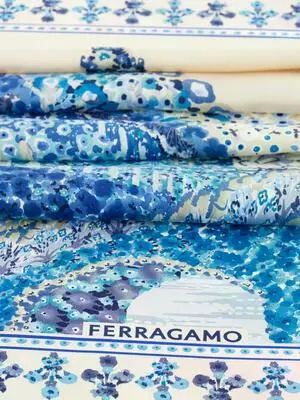 FERRAGAMO Palazzo Spini Feroni Print Silk Foulard - Blue