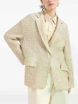 Brunello Cucinelli Silk Net Embroidery Blazer - Neutrals