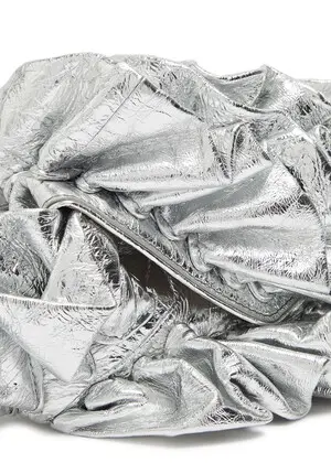 Dries Van Noten Ruffled Crinkled Metallic Leather Clutch - Silver