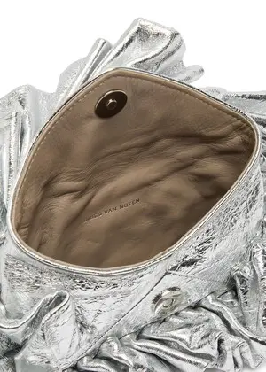 Dries Van Noten Ruffled Crinkled Metallic Leather Clutch - Silver