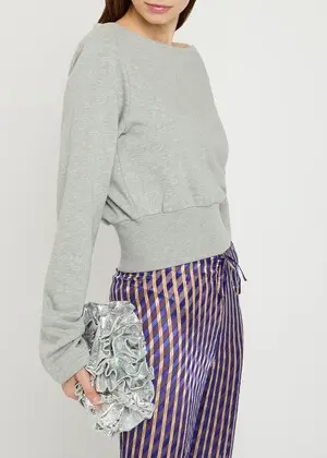 Dries Van Noten Ruffled Crinkled Metallic Leather Clutch - Silver