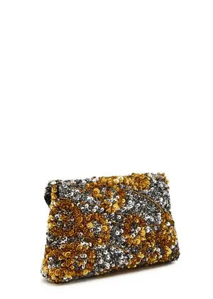 Dries Van Noten Embellished Satin Clutch - Silver