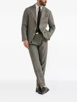 Brunello Cucinelli Linen Houndstooth Pleated Trousers
