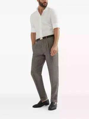 Brunello Cucinelli Linen Houndstooth Pleated Trousers