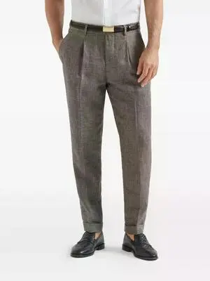 Brunello Cucinelli Linen Houndstooth Pleated Trousers