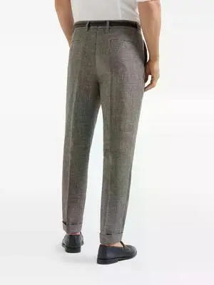 Brunello Cucinelli Linen Houndstooth Pleated Trousers