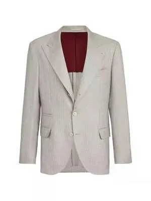 Brunello Cucinelli Cashmere And Silk Chevron Deconstructed Blazer With Peak Lapels