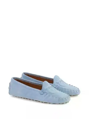 FERRAGAMO Gancini Suede Driver Loafers - Blue